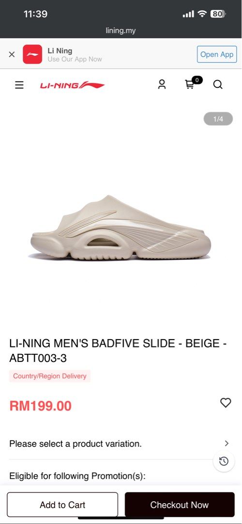 Li-ning Men Badfive Slide Slipper Selipar, Men's Fashion, Footwear ...