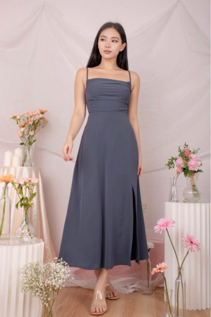 MGP Label Liessa Ruched Twist Maxi Dress (Ocean), Women's Fashion ...