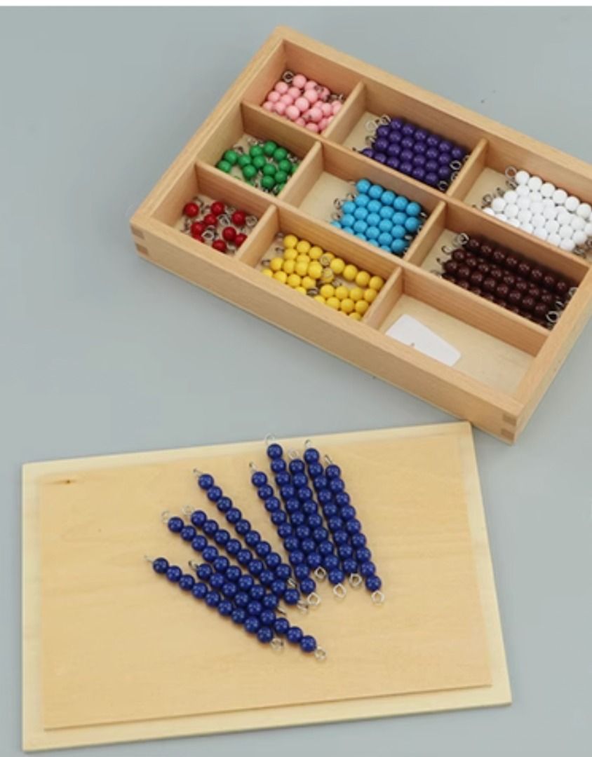 Montessori Decanomial Counting Beads 1-20 with wooden stand, Hobbies ...