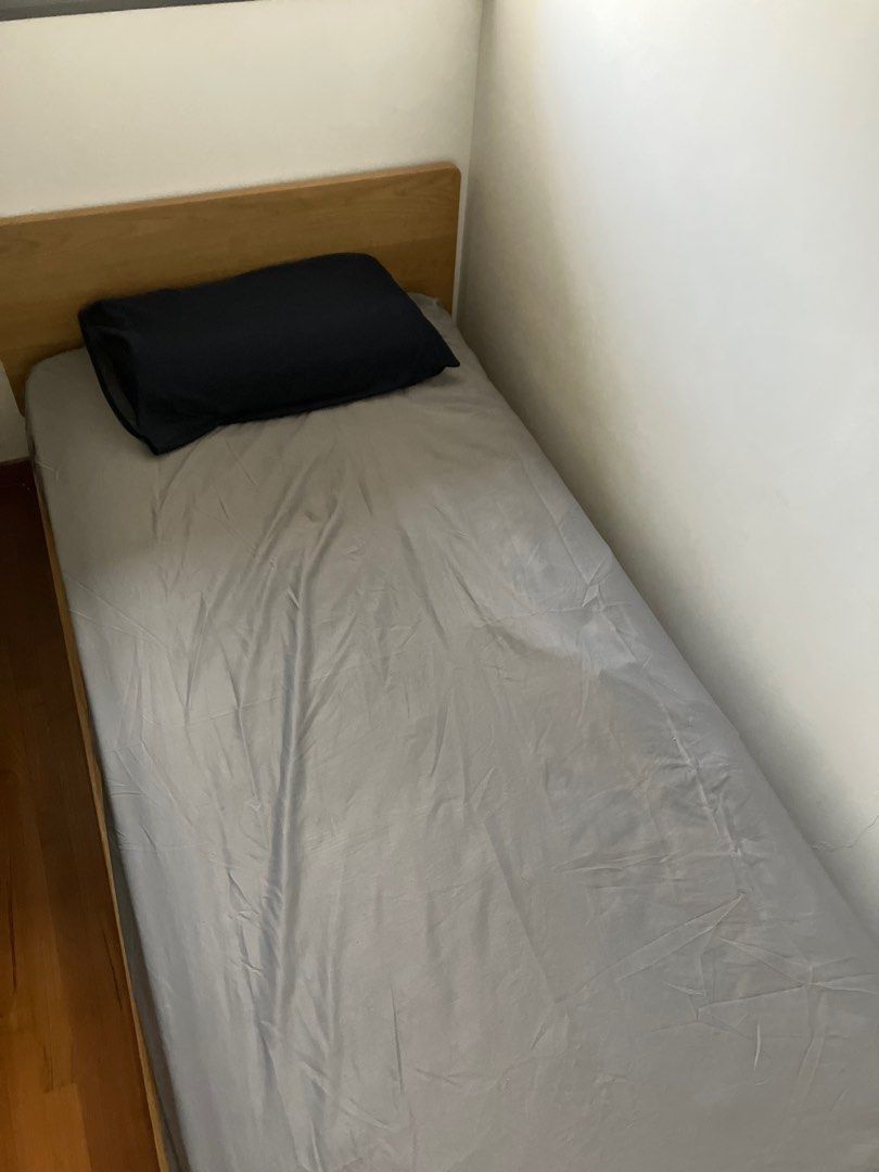 Muji Single Bed With Headboard in Oak, Furniture & Home Living ...