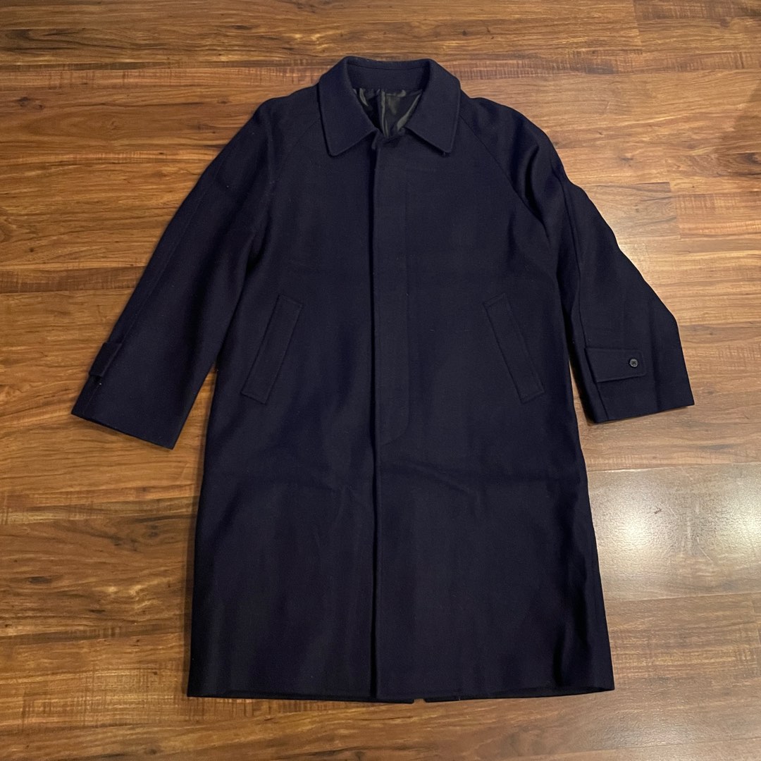 Navy Blue Wool Trench Coat, Men's Fashion, Coats, Jackets and Outerwear ...
