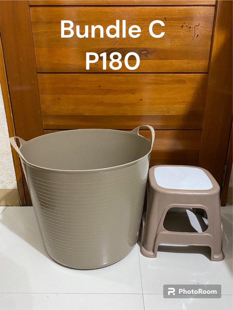 Pail and laundry stool mocha, Furniture & Home Living, Bathroom ...