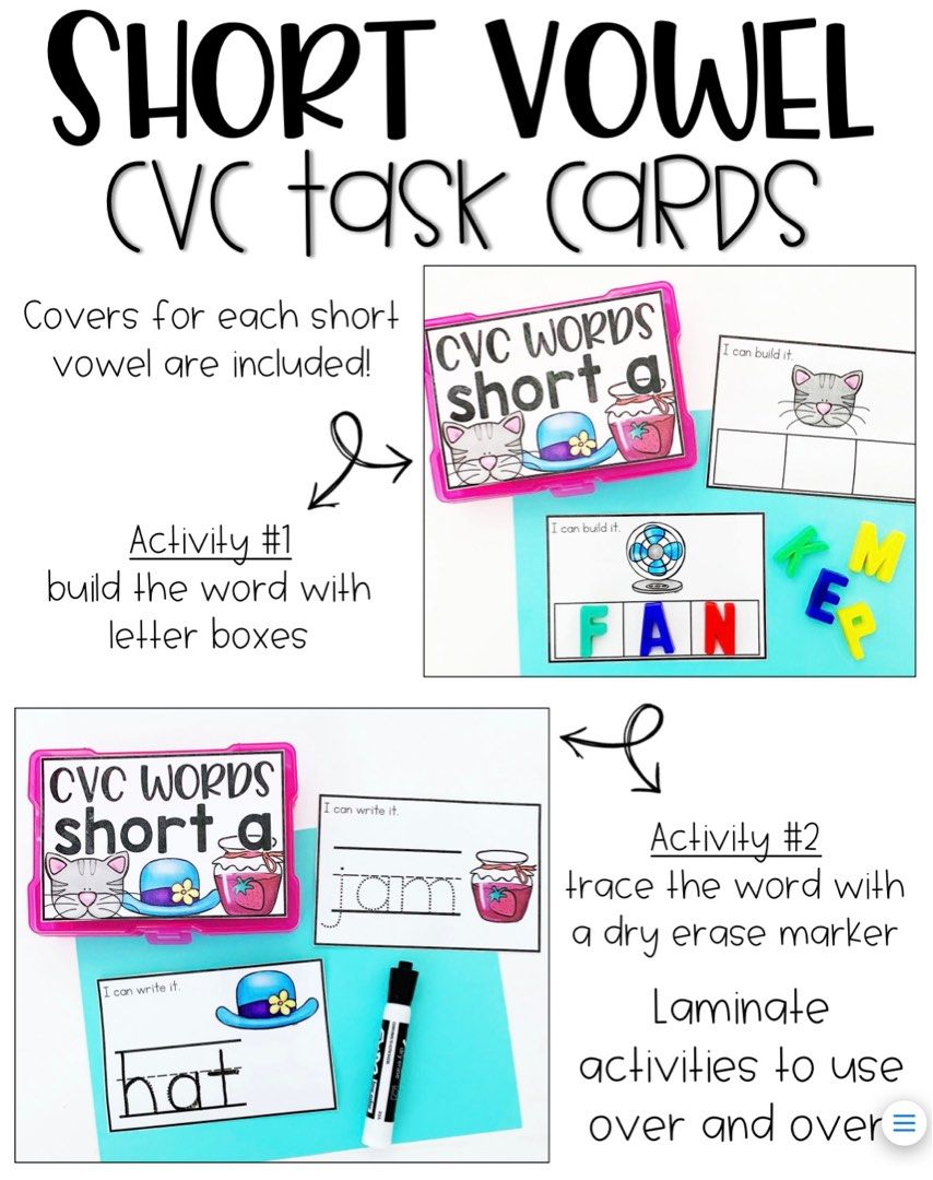 Phonics Worksheet - CVC 3 Letters Blend, Hobbies & Toys, Toys & Games ...