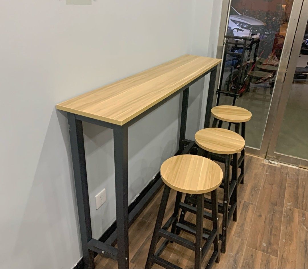 Self pickup NEW High bar table with Stool kitchen island, Furniture ...