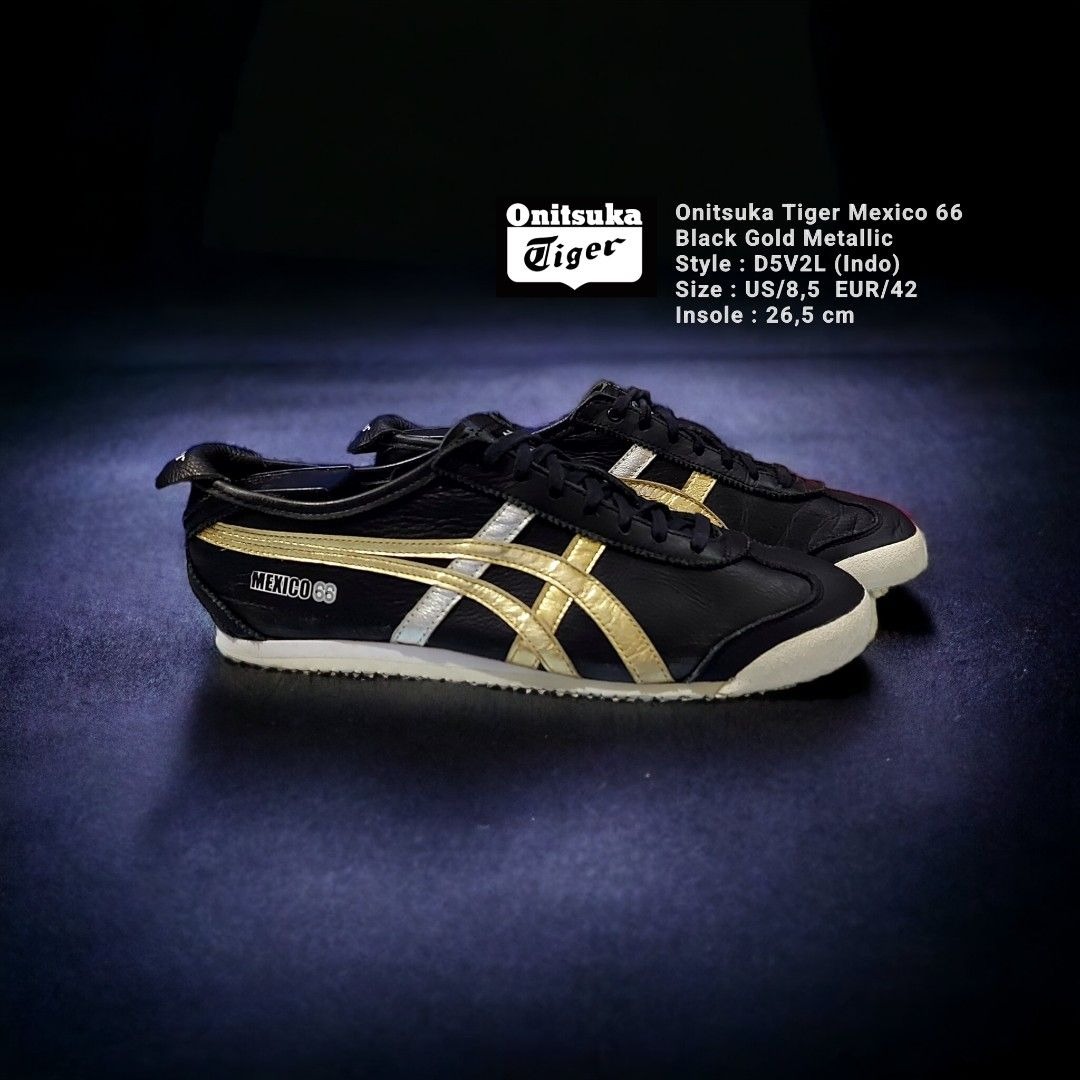 Sepatu Onitsuka Tiger Mexico 66 Black Gold Metallic D5VSL size 42 ...
