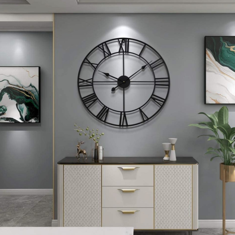 {SG} 40cm Metal Big Wall Clock for Living Room Retro Gold Wall Clock ...