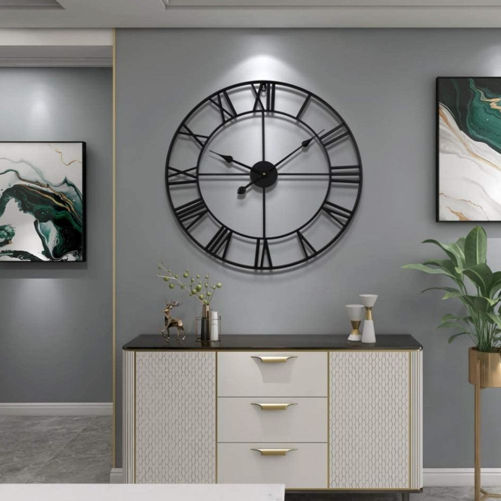 {SG} 40cm Metal Big Wall Clock for Living Room Retro Gold Wall Clock ...