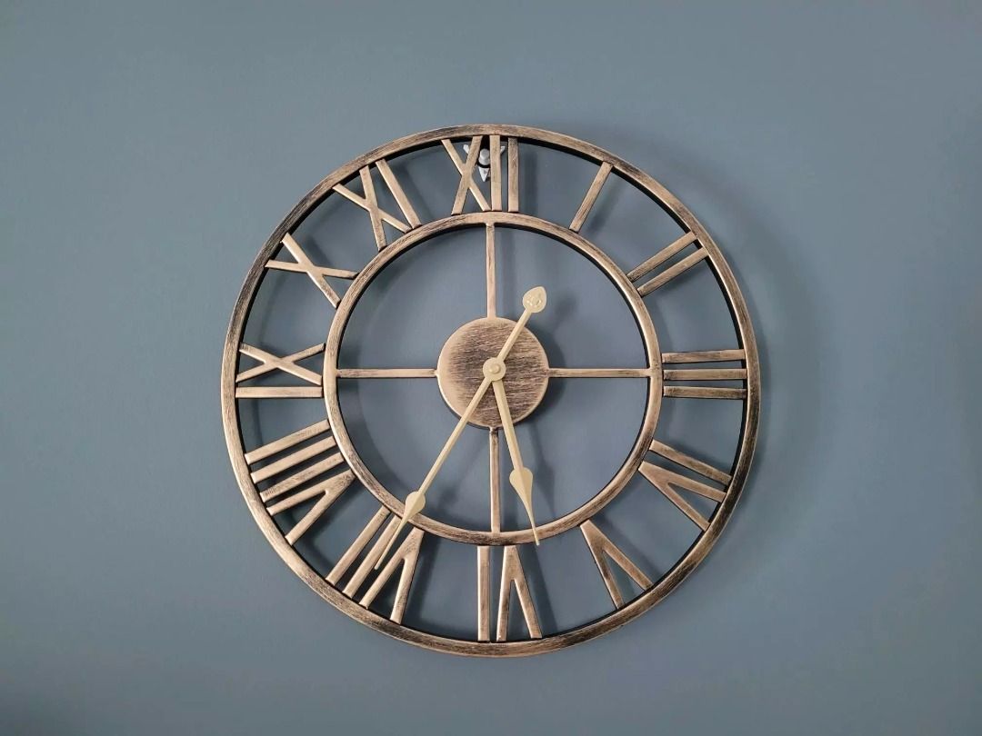 {SG} 40cm Metal Big Wall Clock for Living Room Retro Gold Wall Clock ...