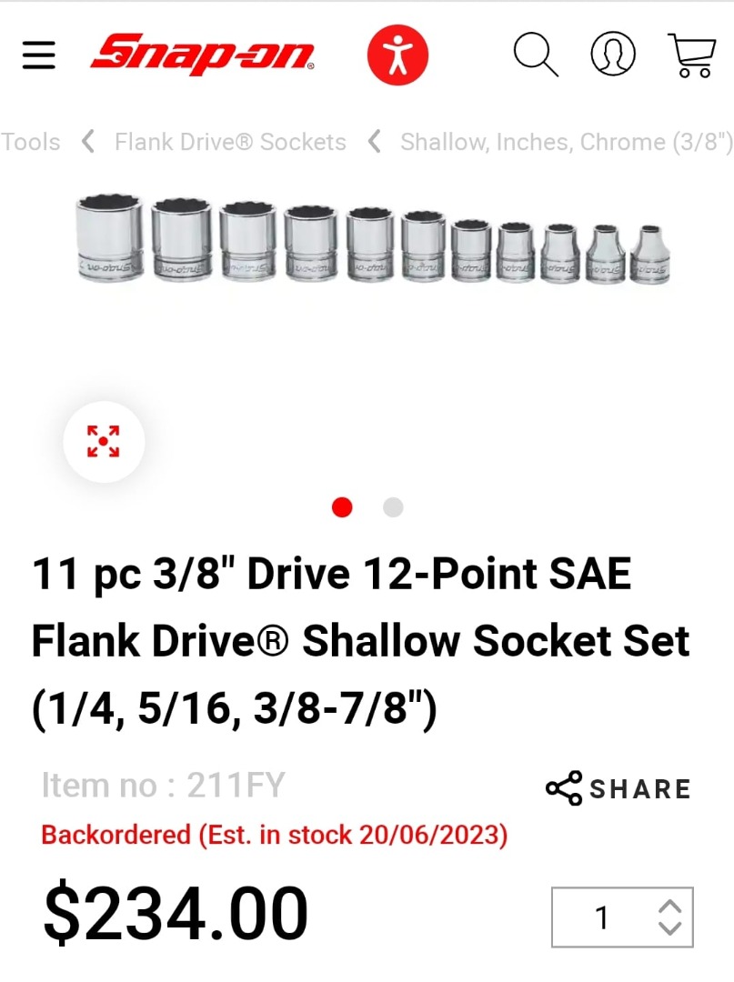 SNAP-ON 14 piece set 3/8 drive socket 12 point, Commercial & Industrial ...