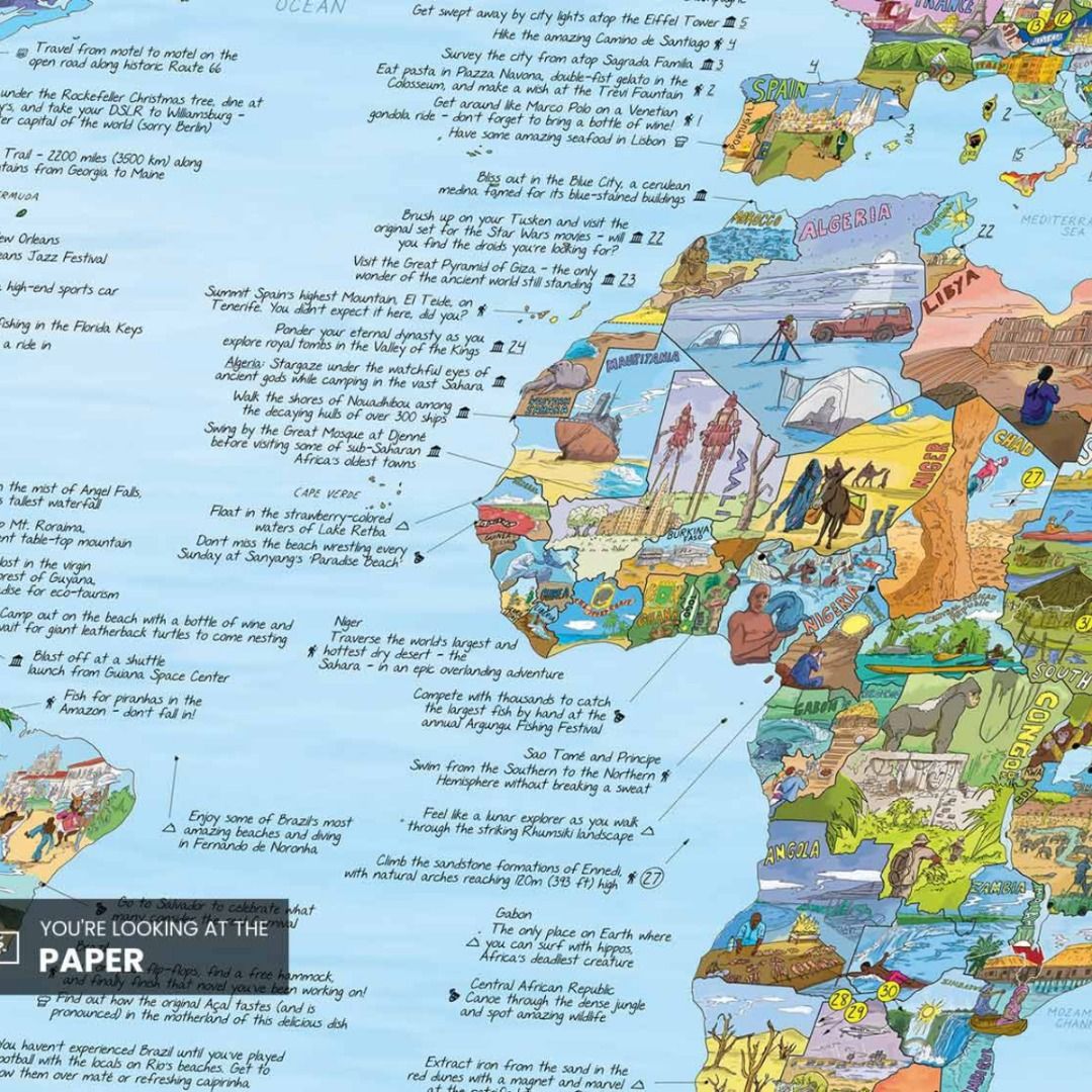 The Bucketlist World Map Gift for Globetrotters Travelers Top 250 ...