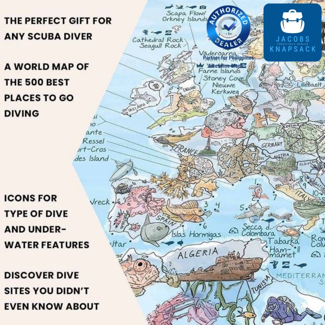 The Diving World Map Gift for Swimmers Divers by Awesome Maps (10 items ...