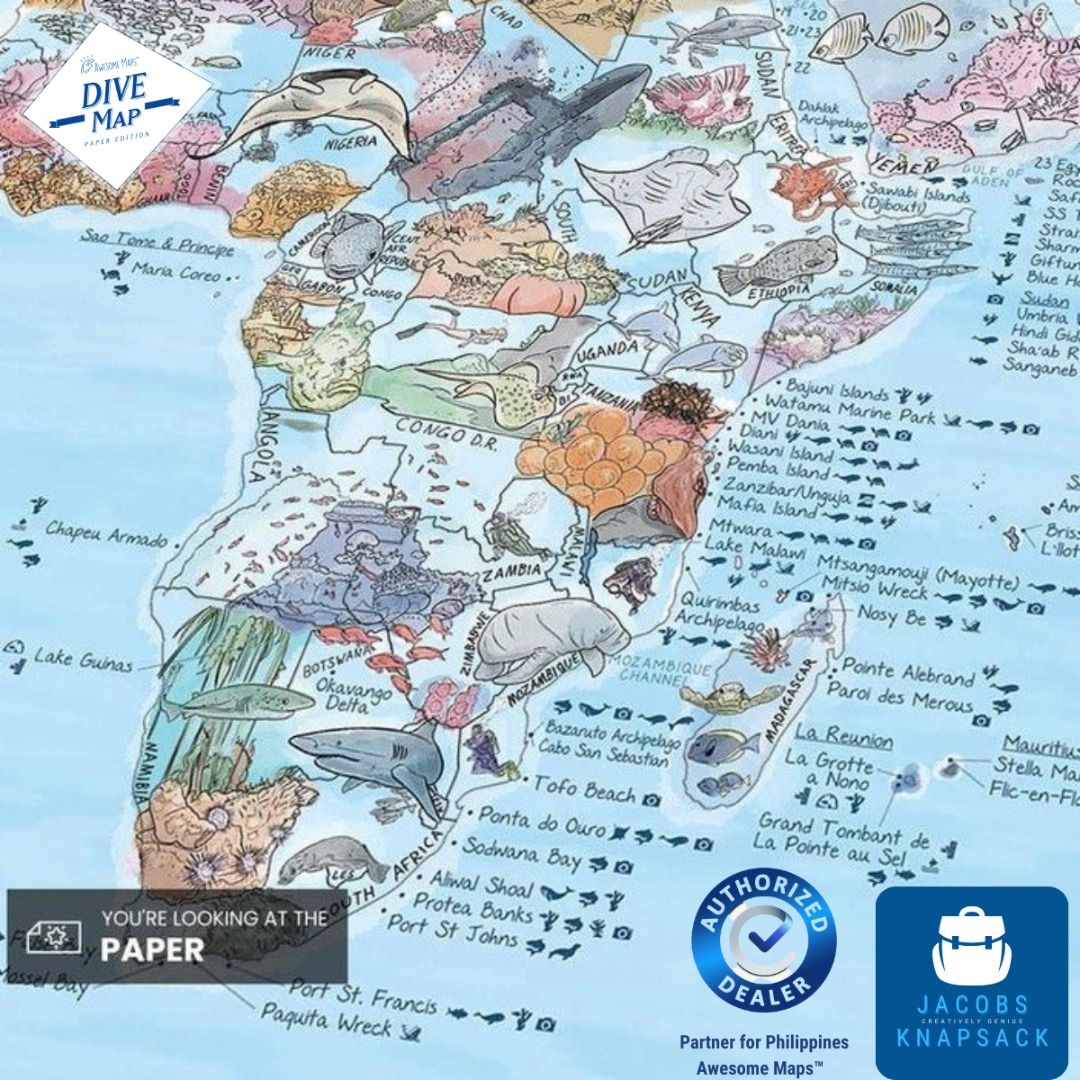 The Diving World Map Gift for Swimmers Divers by Awesome Maps (10 items ...