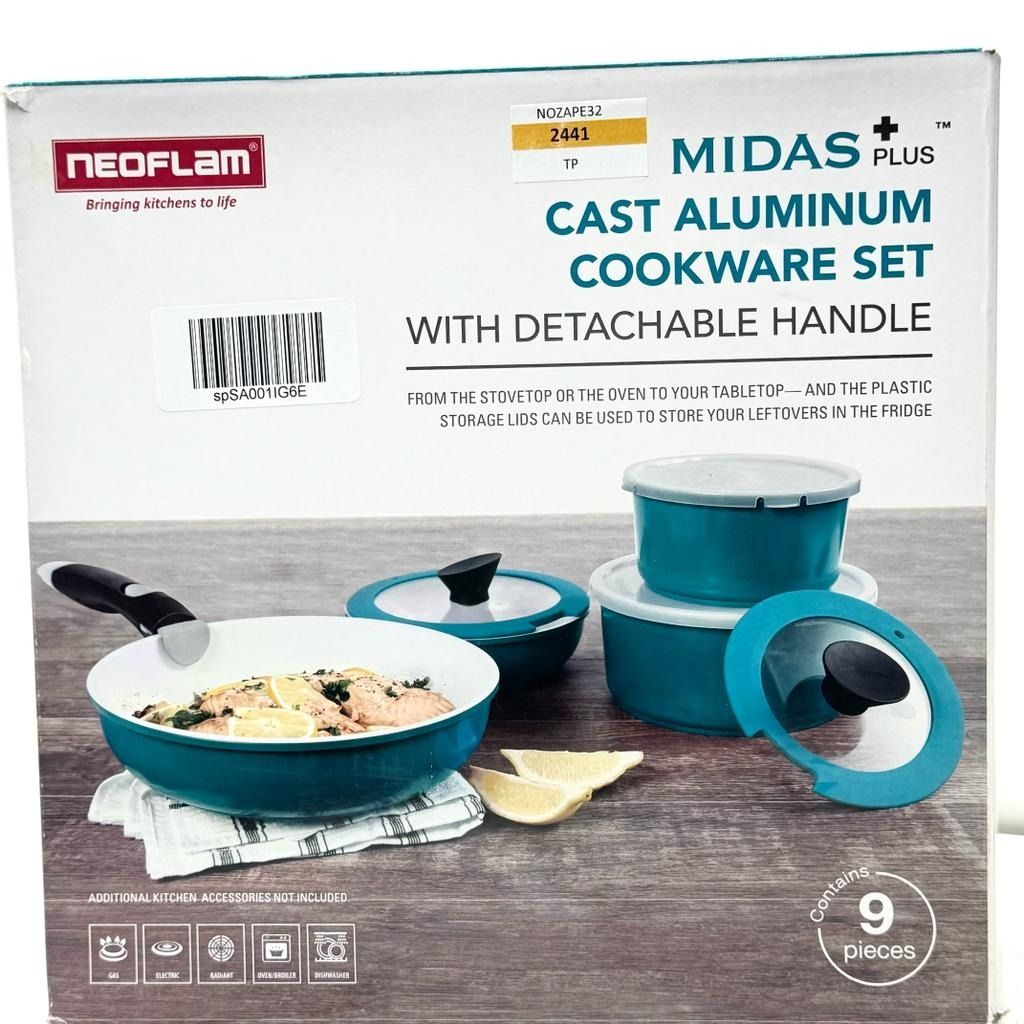 TP-Neoflam 52102 Midas PLUS 9-piece Ceramic Nonstick Cookware Set, TV ...