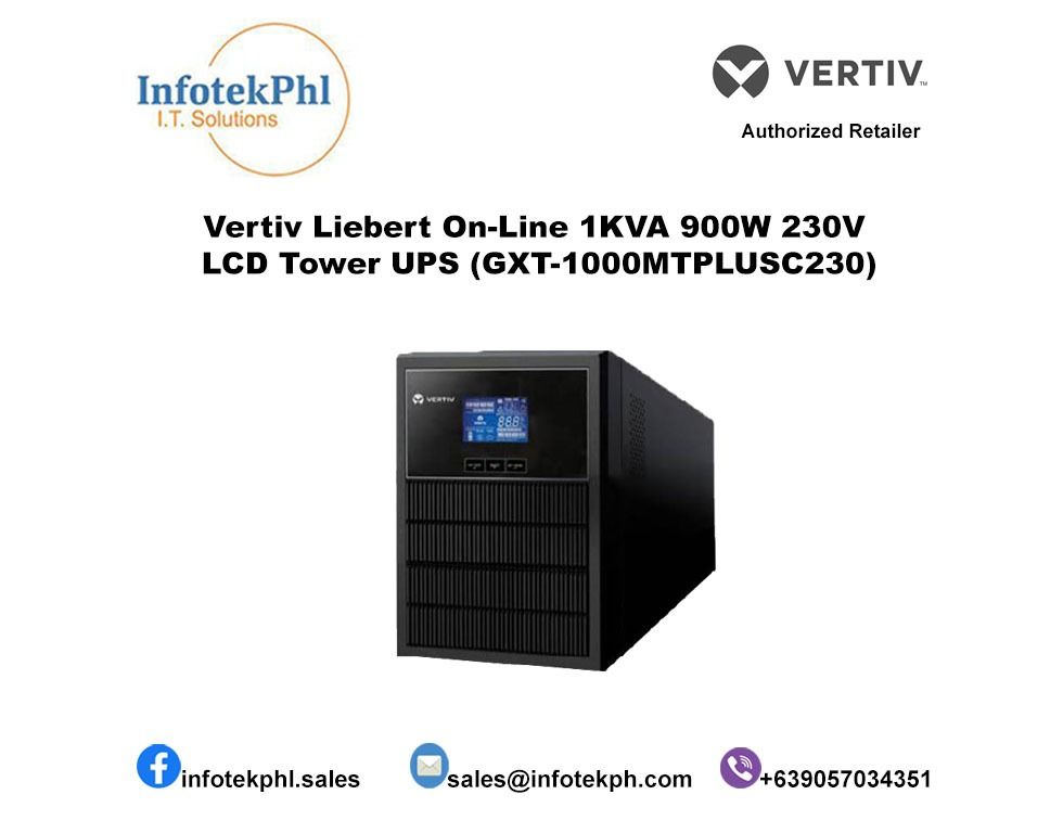 UPS Vertiv Liebert GXT-MTPLUS CX On-Line 1KVA 900W 230V LCD Tower UPS (GXT-1000MTPLUSC230) Ups ...
