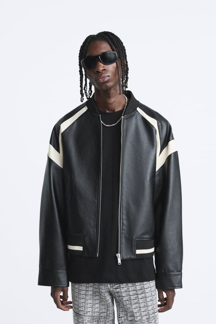 ZARA LEATHER BOMBER RACING JACKET, Men's Fashion, Coats, Jackets and ...