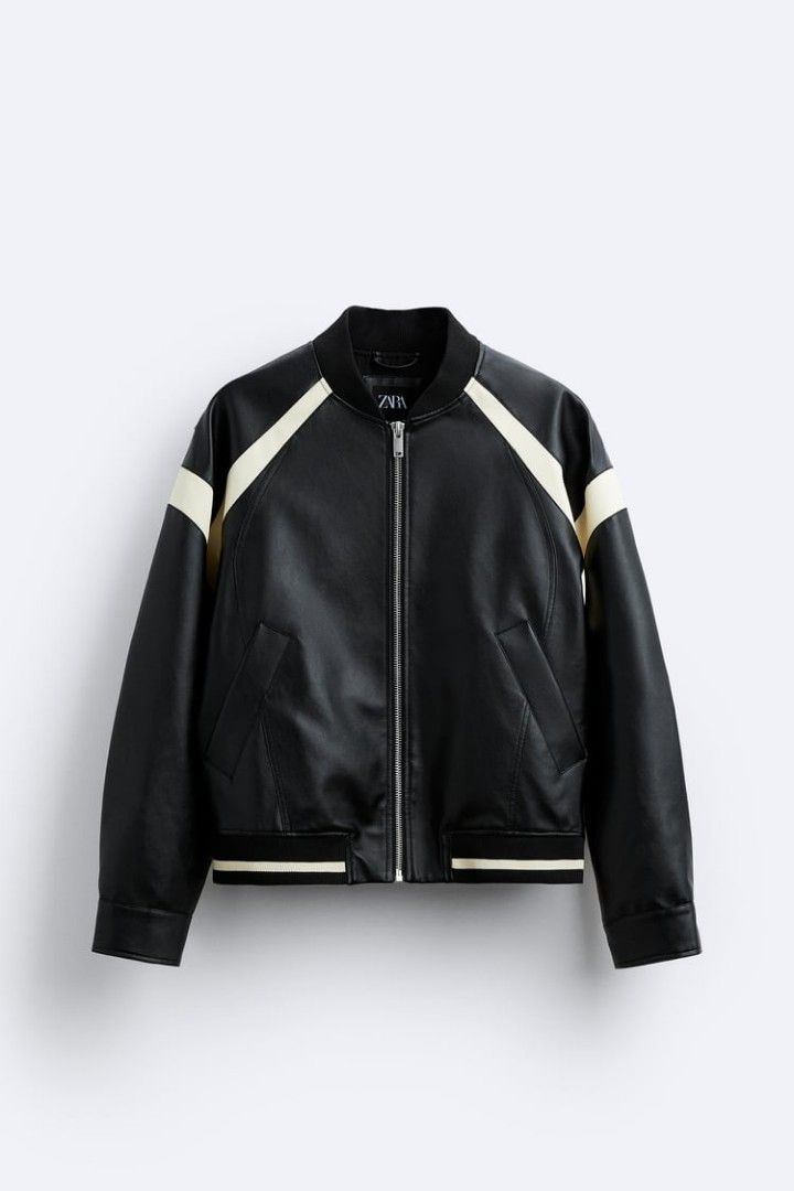 ZARA LEATHER BOMBER RACING JACKET, Men's Fashion, Coats, Jackets and ...
