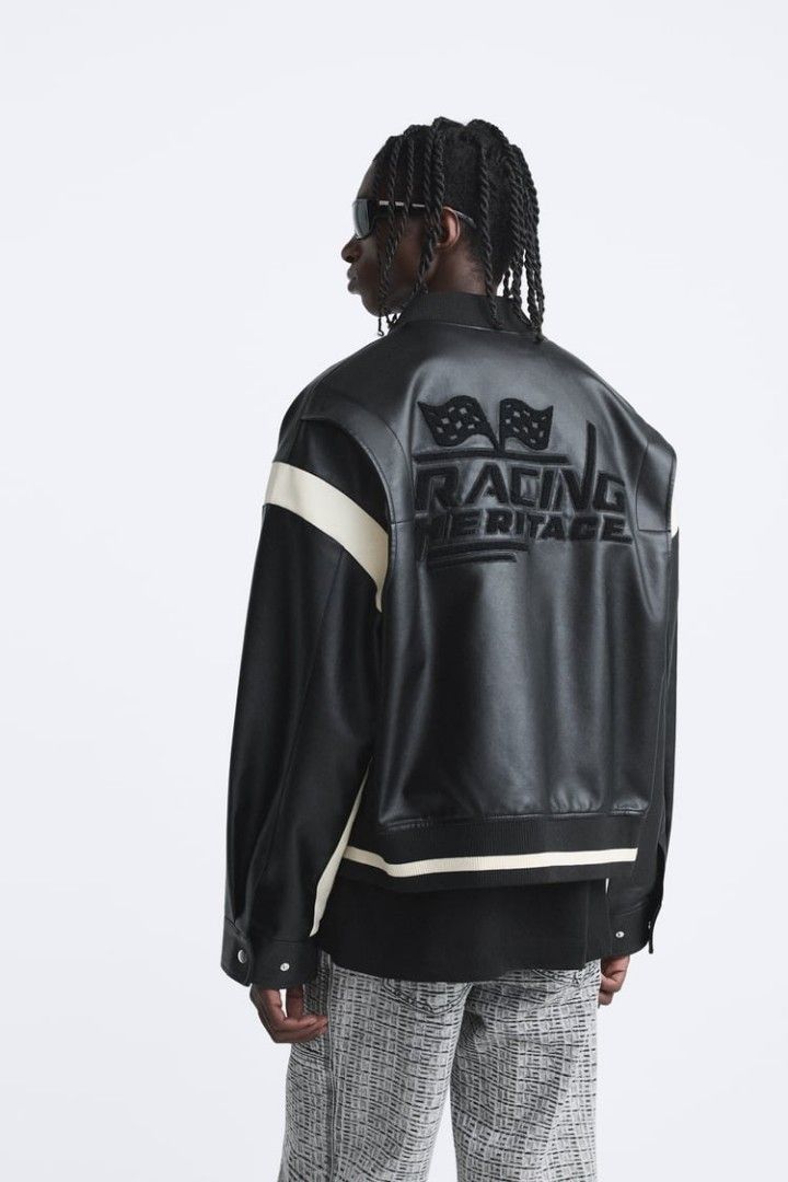 ZARA LEATHER BOMBER RACING JACKET, Men's Fashion, Coats, Jackets and ...