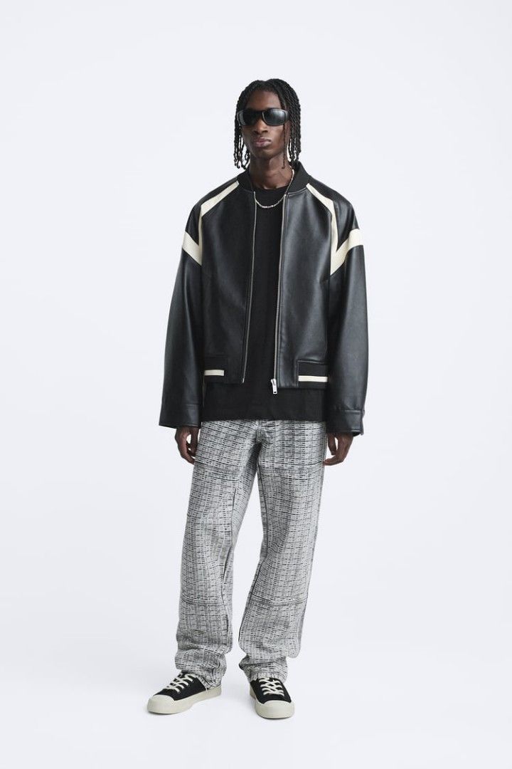 ZARA LEATHER BOMBER RACING JACKET, Men's Fashion, Coats, Jackets and ...