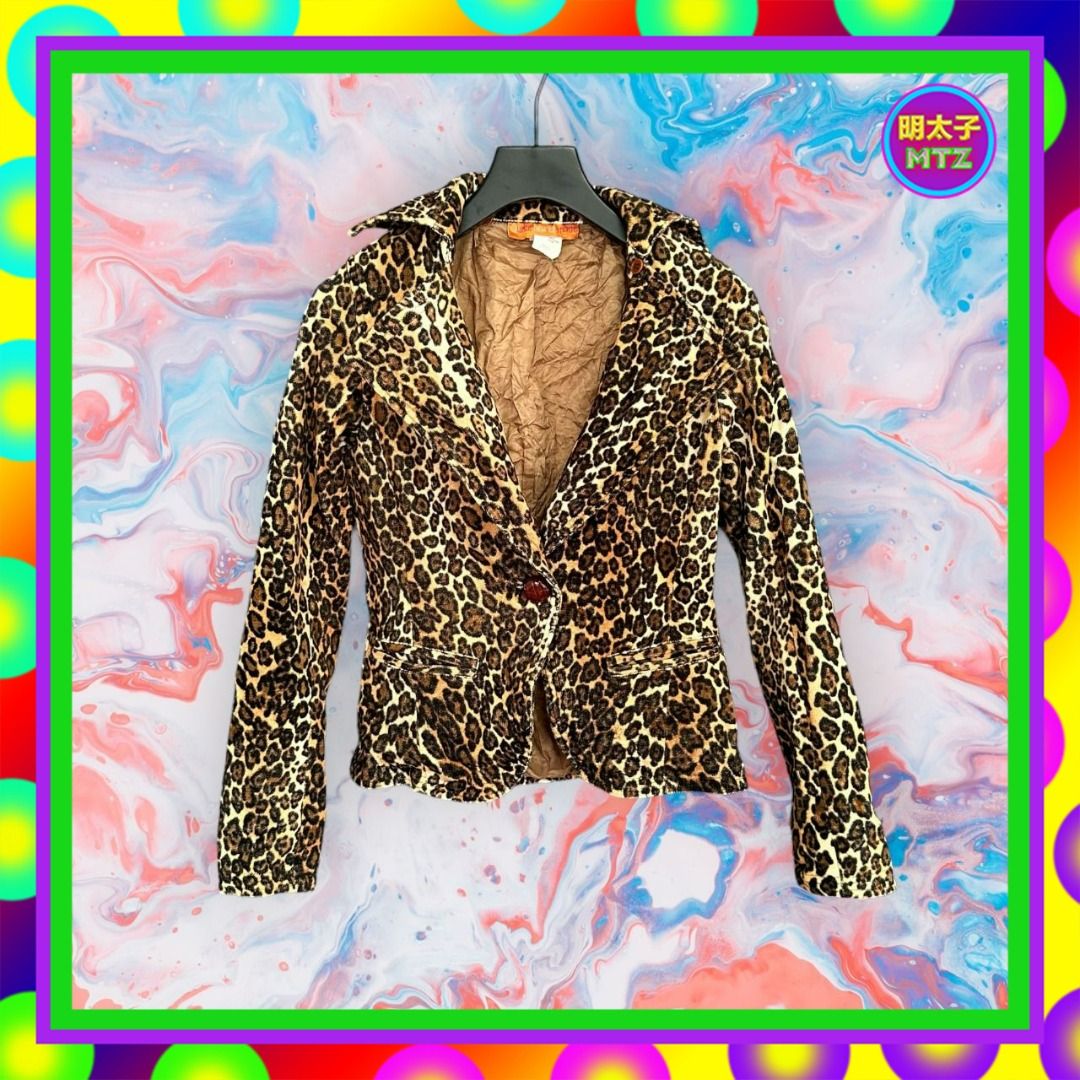 二手 棕黑配色 豹紋 絨布 略厚 合身 西裝 外套 F1026 【明太子 古著應召站】, 她的時尚, 外套、夾克、大衣在旋轉拍賣