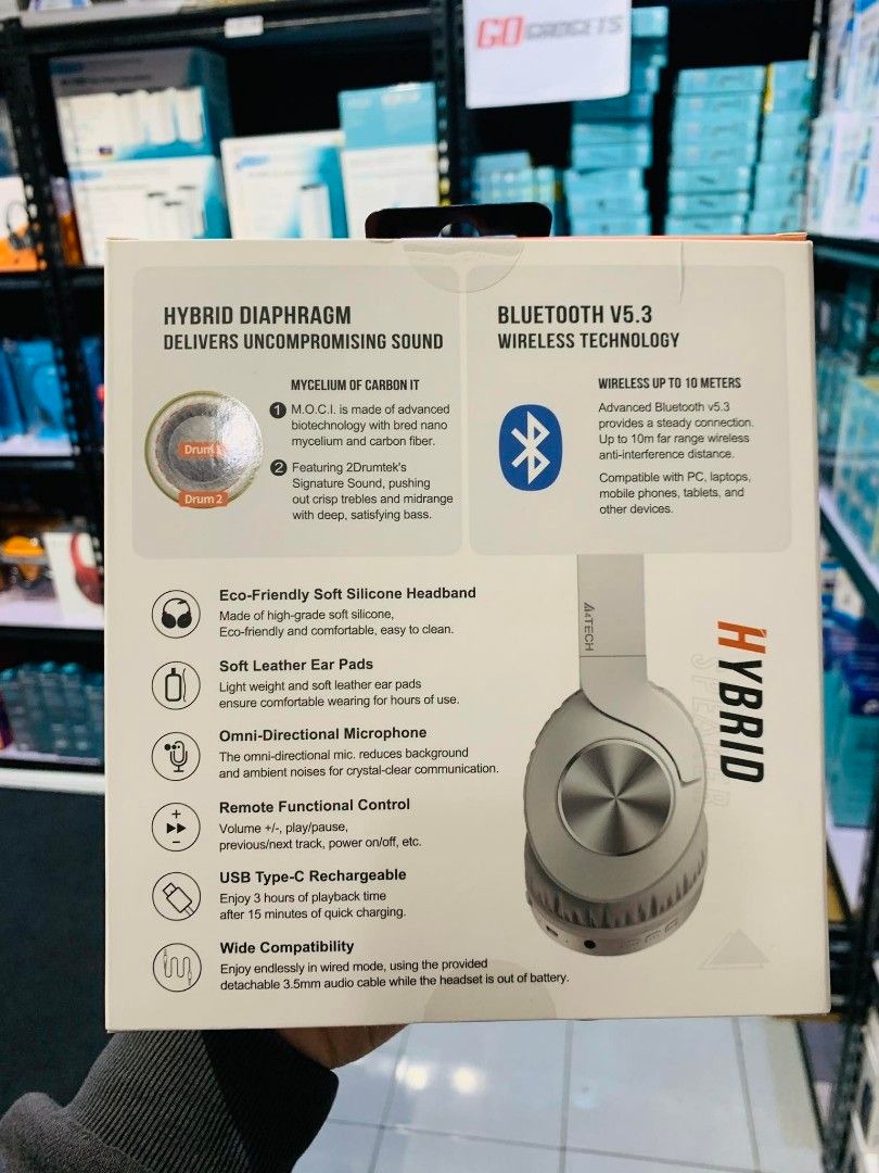 A4tech 2drumtek Bh300 Bluetooth Wireless Headphone Grayish White Audio