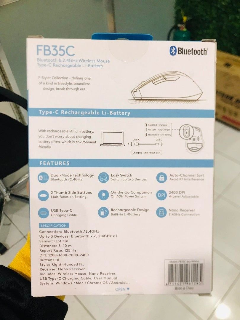 A4Tech Fstyler FB35C Rechargeable Bluetooth & 2.4G Wireless Mouse Icy White, Computers & Tech ...