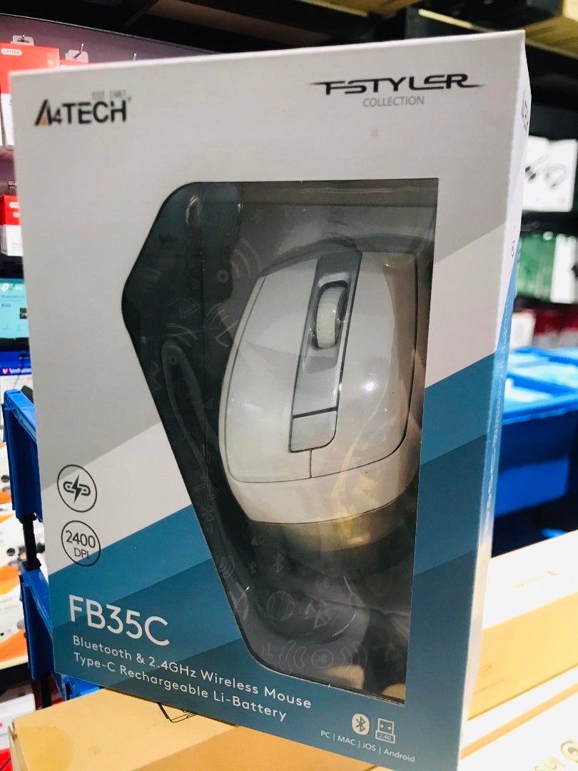 A4Tech Fstyler FB35C Rechargeable Bluetooth & 2.4G Wireless Mouse Icy White, Computers & Tech ...