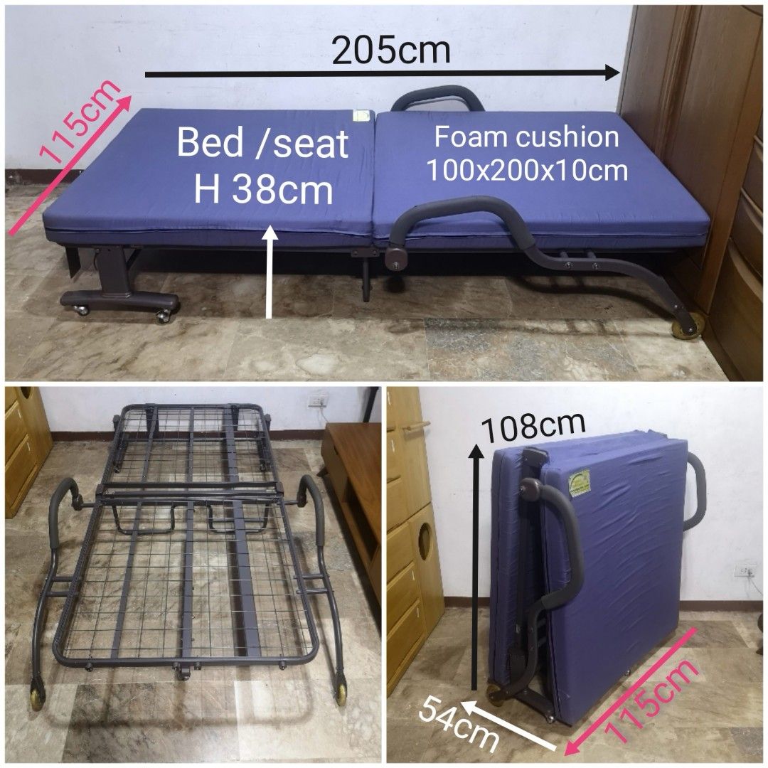 ATEX heavy-duty single folding bed w/ detachable German foam cushion ...