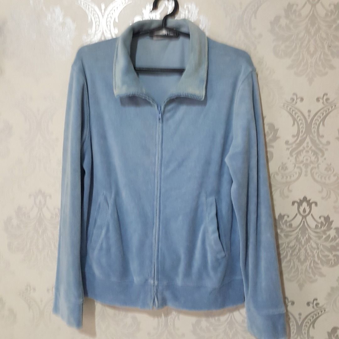 Blue Terry Cloth Jacket, Women's Fashion, Coats, Jackets and Outerwear ...