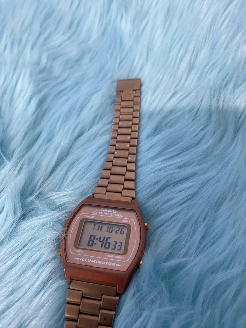 Casio Original Rose Gold Stainless Steel Strap 50 Meter Digital Watch ...