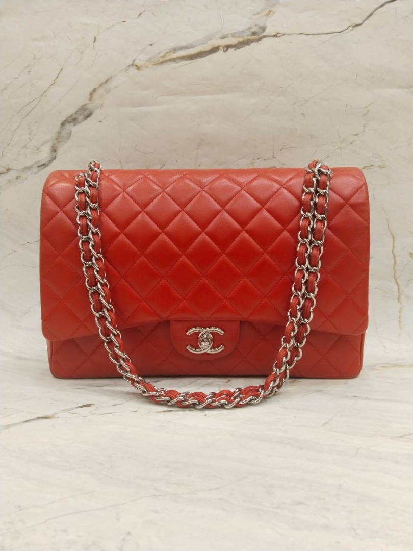 Chanel classic maxi red DF lamb SHW seri 19 Complete set dv, Barang ...