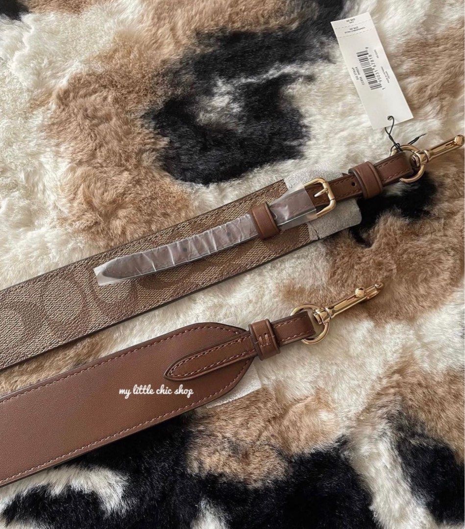 coach signature guitar strap khaki saddle, Women's Fashion, Watches ...