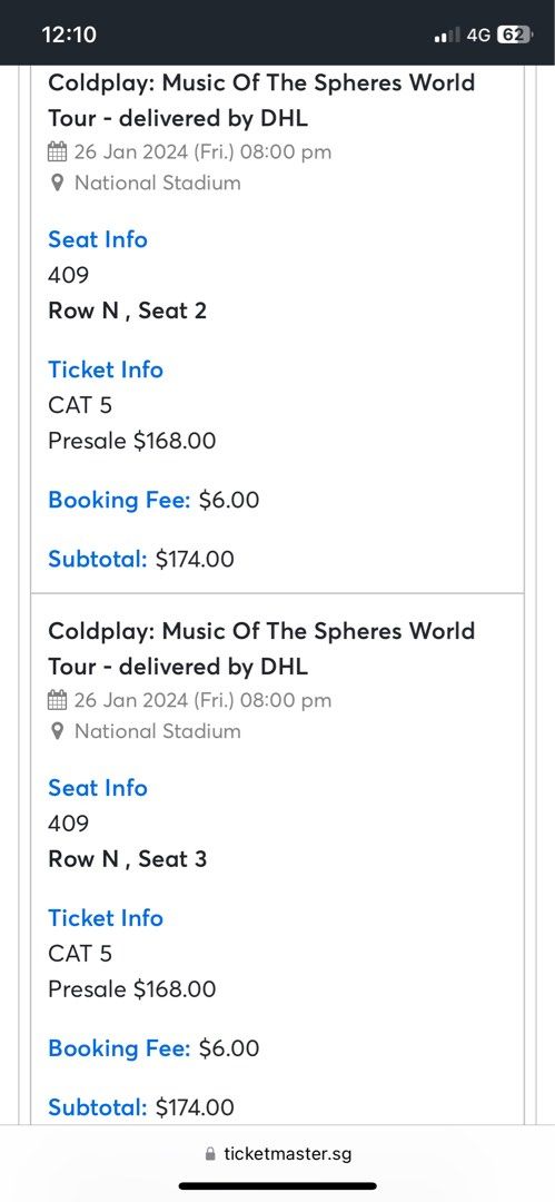 ColdPlay Ticket 26/1/2024, Tickets & Vouchers, Event Tickets on Carousell