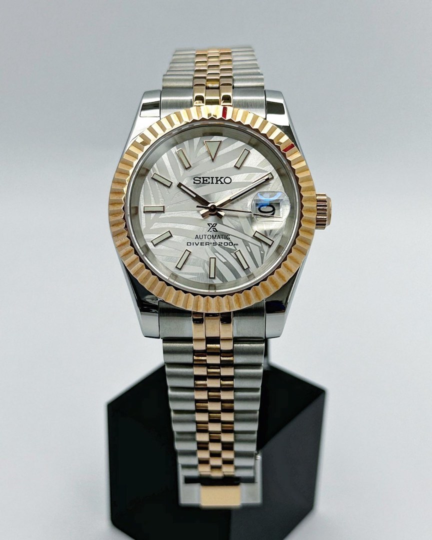 Custom Seiko Mod 2-Tone Rose Gold Silver Palm Motif 39mm, Men's Fashion ...