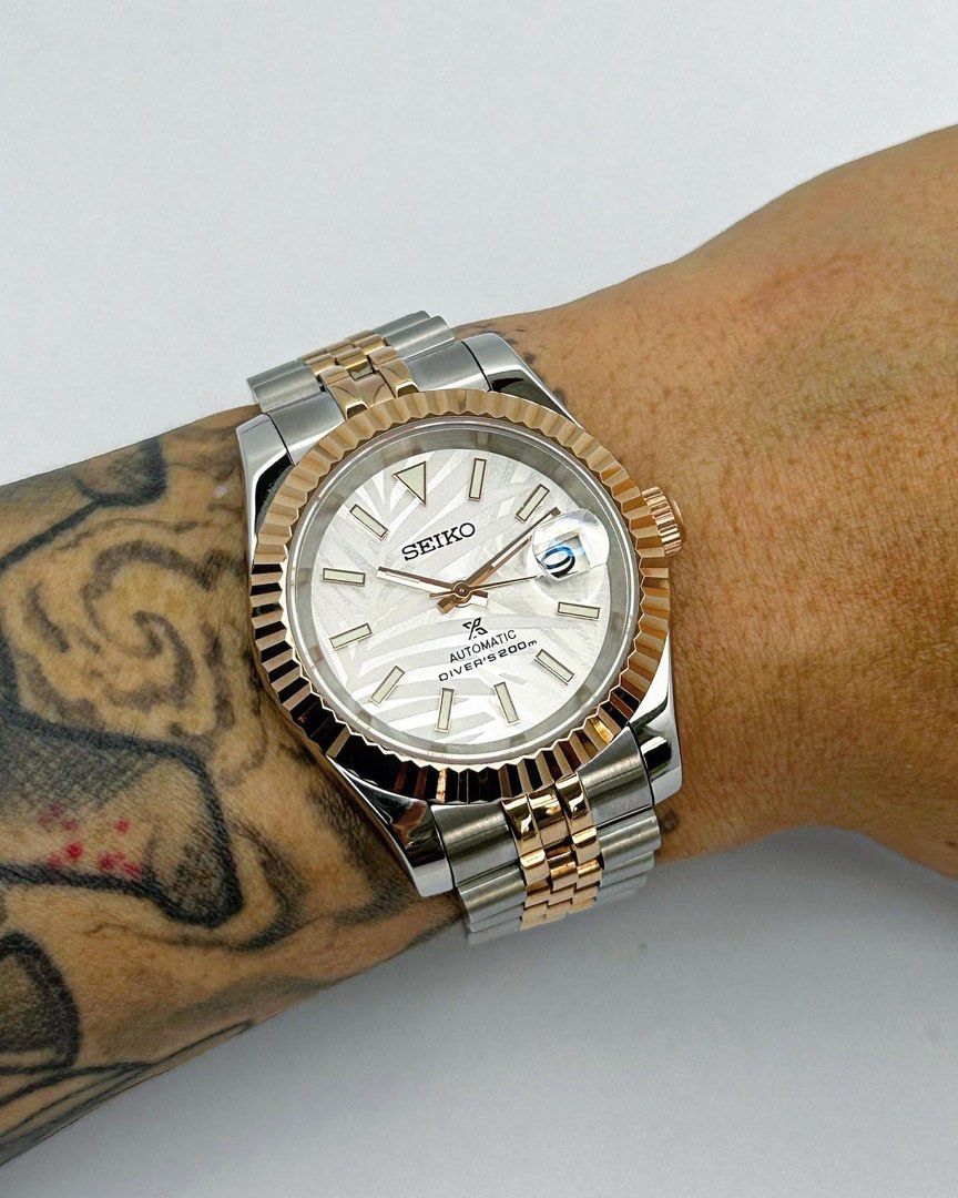 Custom Seiko Mod 2-Tone Rose Gold Silver Palm Motif 39mm, Men's Fashion ...