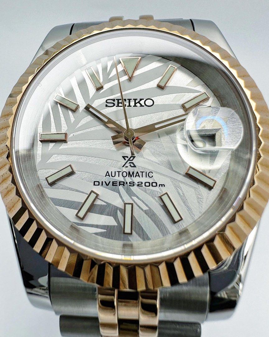 Custom Seiko Mod 2-Tone Rose Gold Silver Palm Motif 39mm, Men's Fashion ...