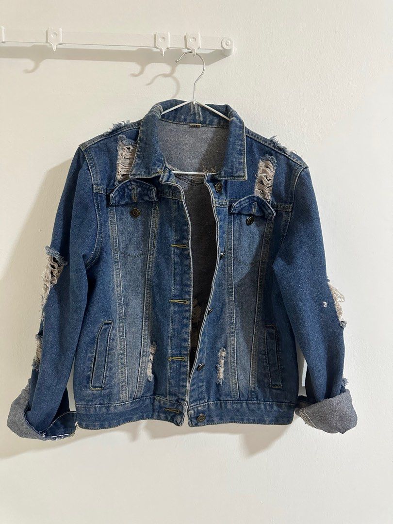 Denim Jacket ripped, Women's Fashion, Coats, Jackets and Outerwear on ...
