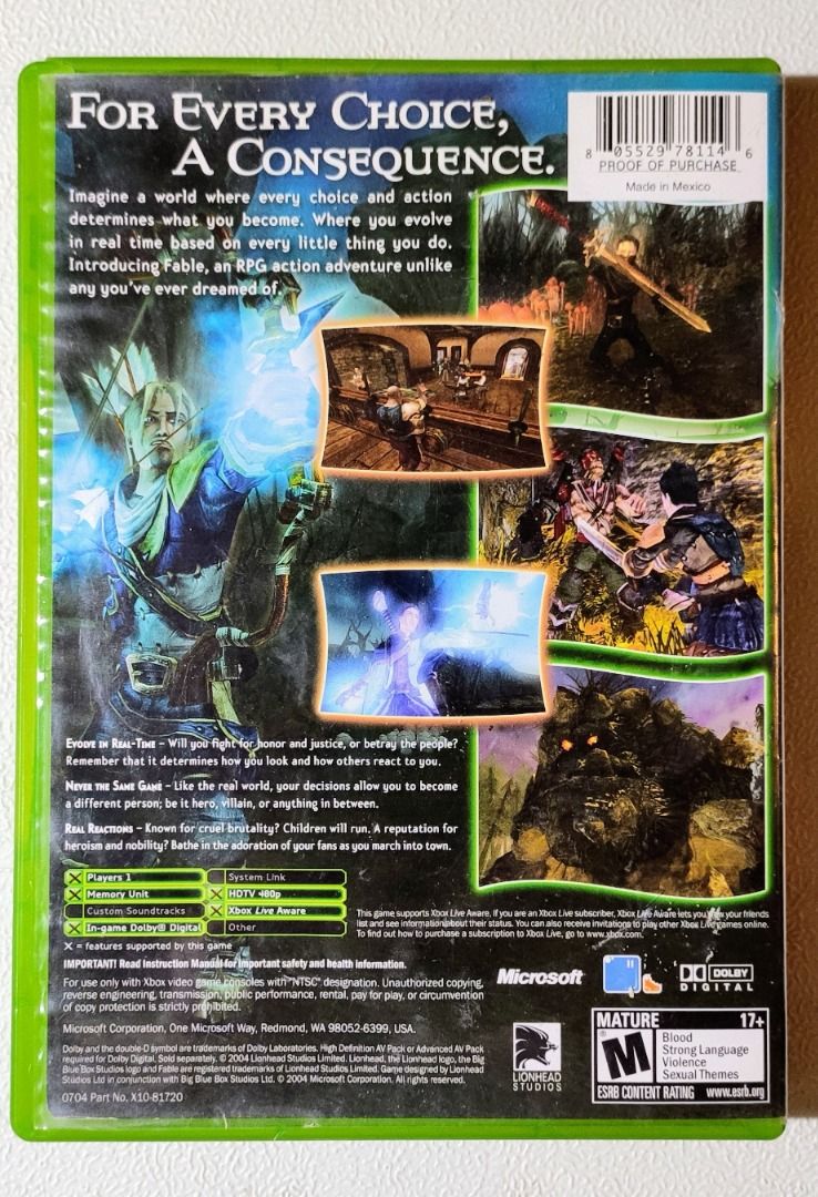 Fable - [OG XBOX Game] [NTSC / ENGLISH Language] [CIB / Complete In Box], Video Gaming, Video ...