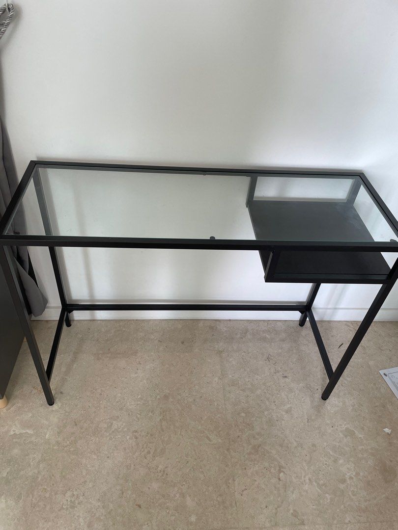Glass top study table / office table with storage, Furniture & Home ...