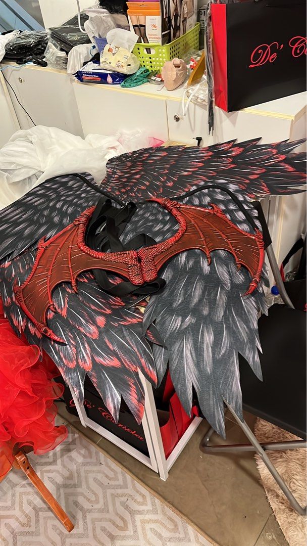 Halloween devil fallen Angel wings costume set, Women's Fashion ...