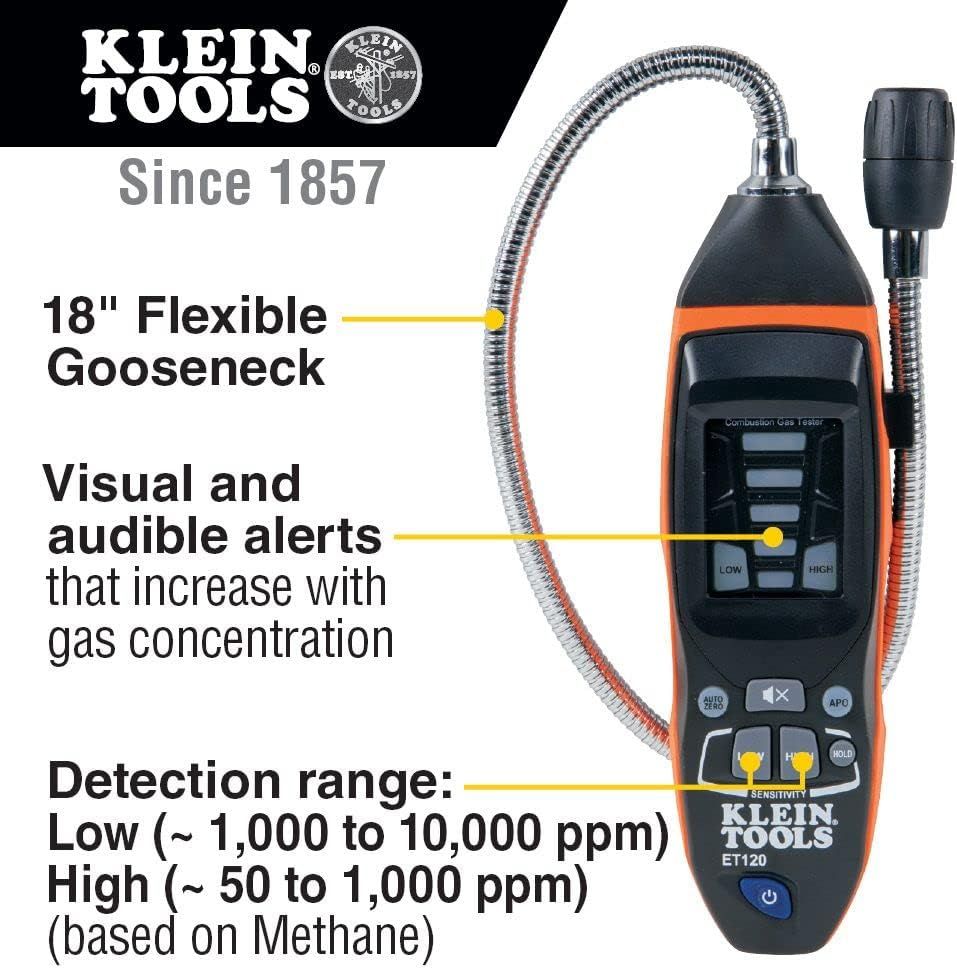 Klein Tools ET120 Gas Leak Detector, Combustible Gas Leak Meter with 18 ...
