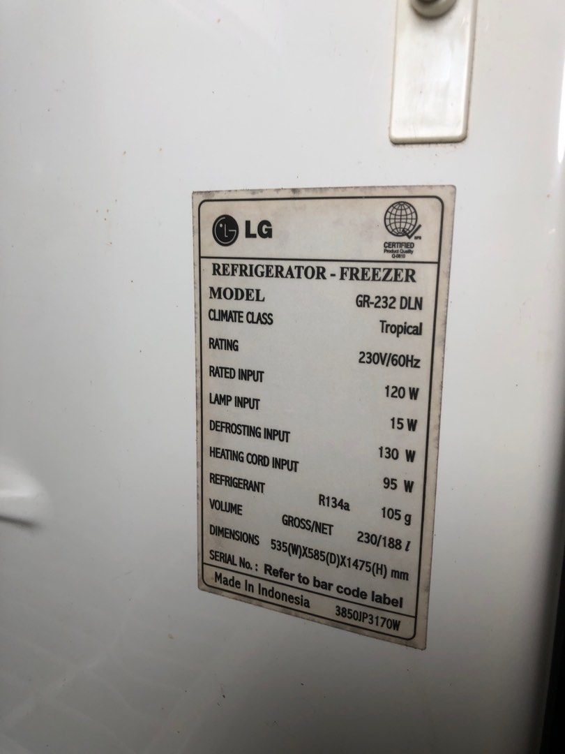 LG REFRIGERATOR NON FROST, TV & Home Appliances, Kitchen Appliances ...