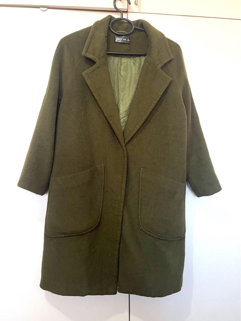 Moss Green Wool Coat, Women's Fashion, Coats, Jackets and Outerwear on ...