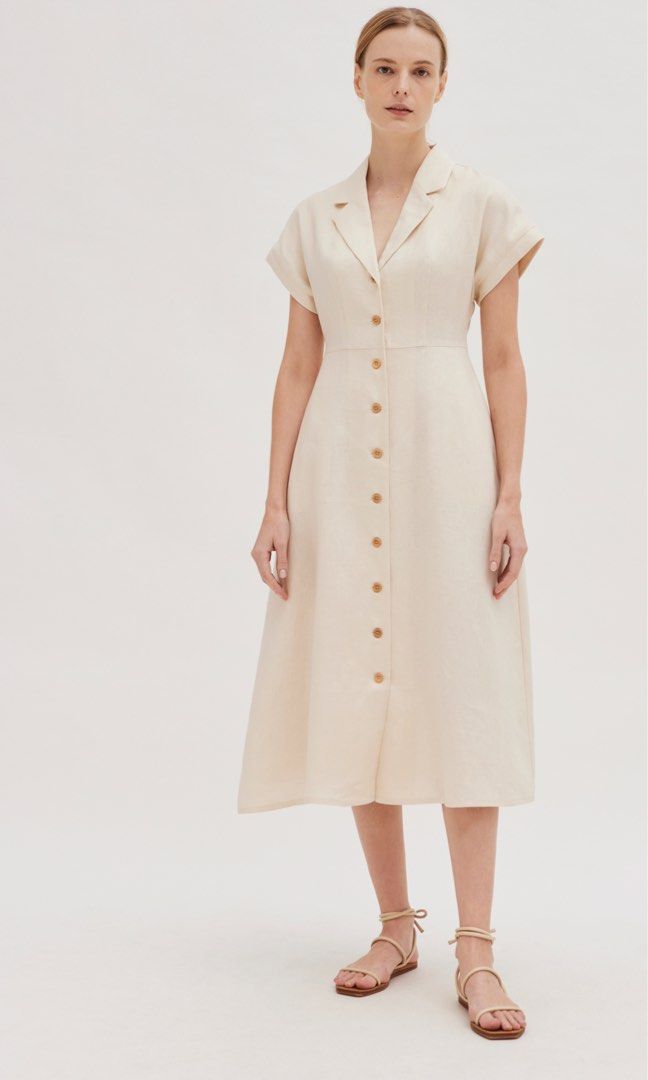 OSN classic linen collared dress, Women's Fashion, Dresses & Sets ...