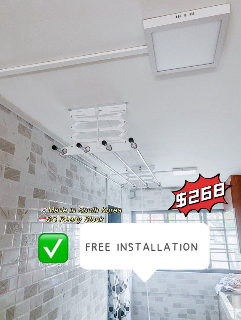 Retractable Laundry Drying Rack System Ceiling Mounted, Furniture ...