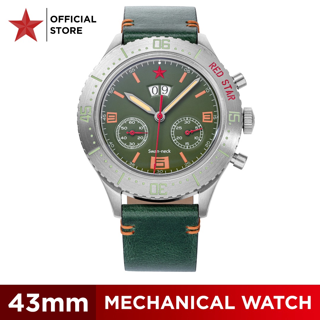 Red Star Anti 60 Green Hand Winding Mechanical Watch Leather Strap ...