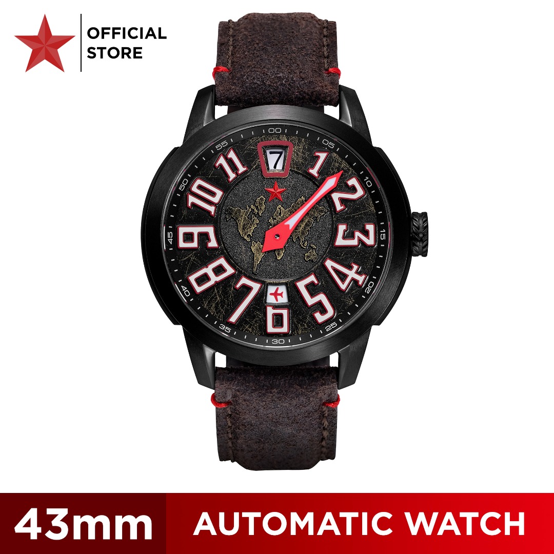 Red Star Jumping Hour Black Dial Mechanical Hand Winding Watch 8176G-A ...