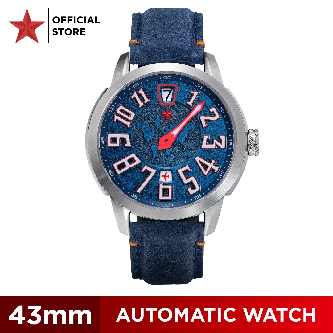 Red Star Jumping Hour Blue Dial Hand Winding Mechanical Watch Blue ...