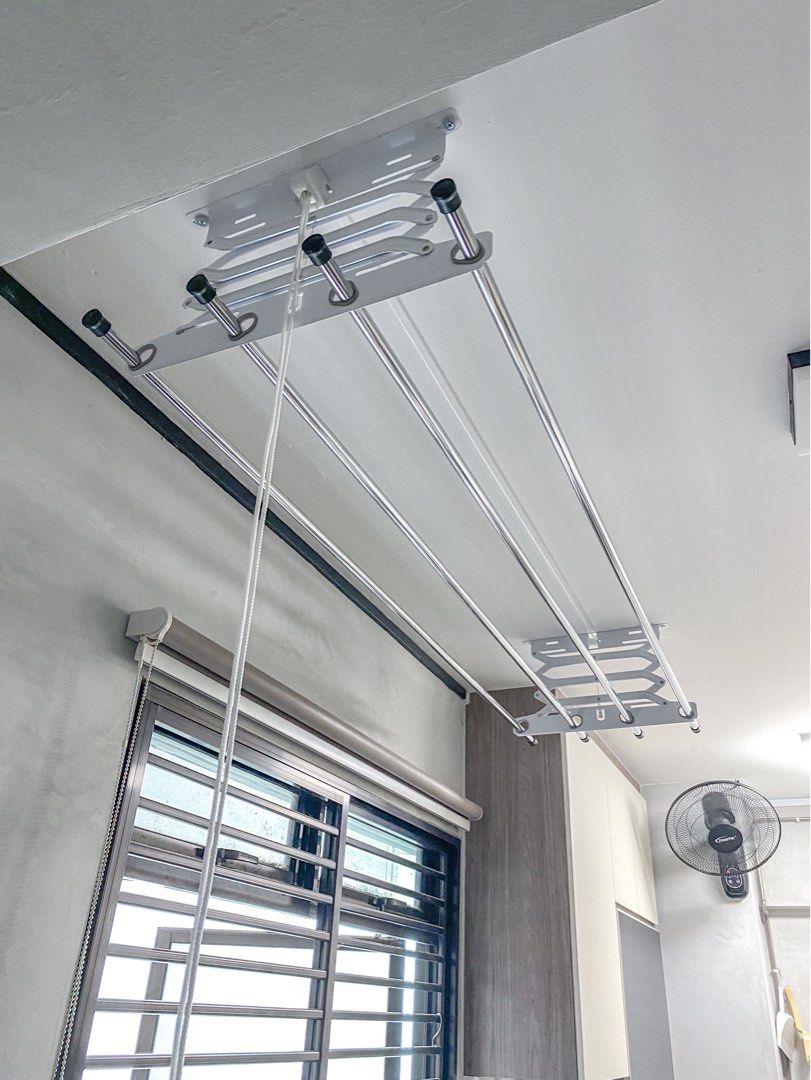 Retractable Laundry Drying Rack System Ceiling Mounted, Furniture ...