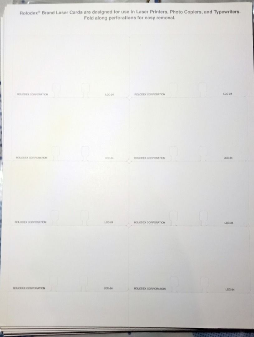 Rolodex Laser Cards - 20 Sheets : 8 cards per sheet, Hobbies & Toys, Stationary & Craft ...