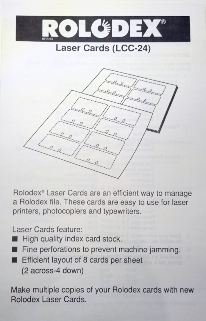 Rolodex Laser Cards - 20 Sheets : 8 cards per sheet, Hobbies & Toys, Stationary & Craft ...